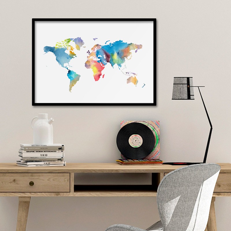 Cuadro Mapa Mundi Acuarela