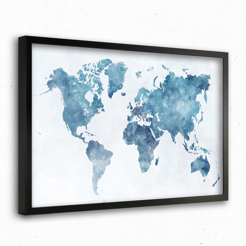 Cuadro Mapa Mundi Acuarela Azul